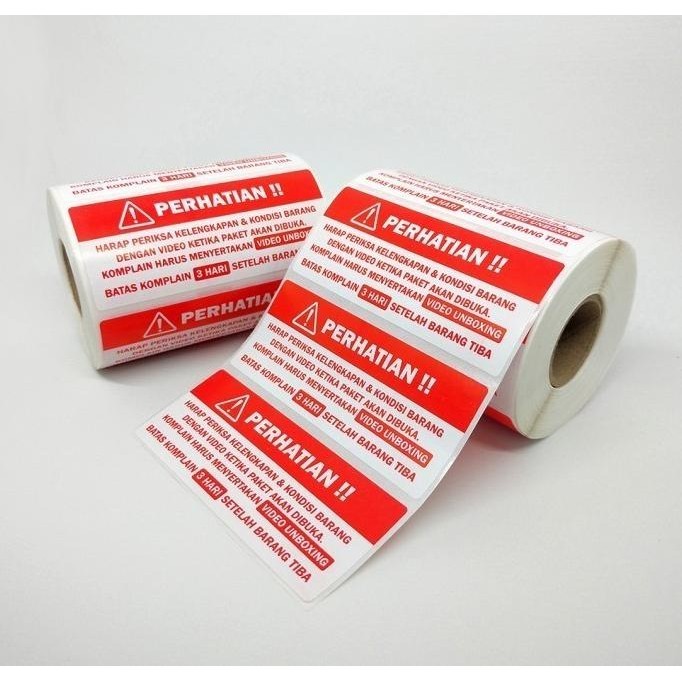Jual Sticker Label Perhatian Video Unboxing 8,5 x 3,5 cm (1 roll/ 500 ...
