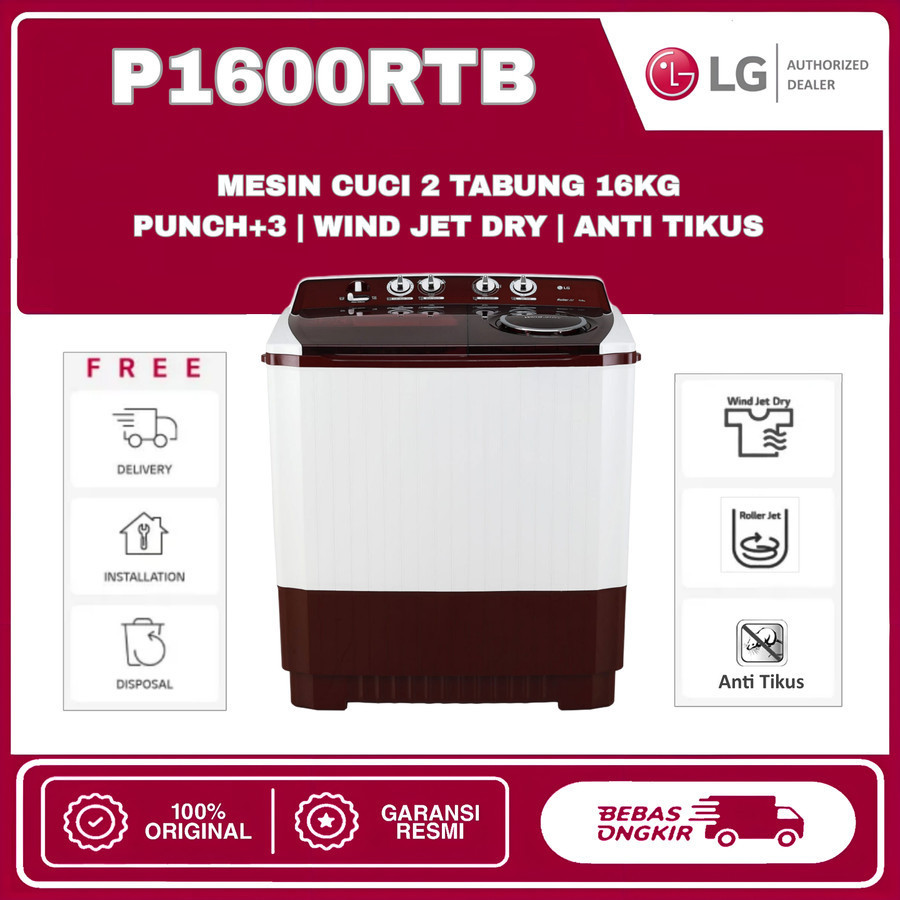 Jual MESIN CUCI 2 TABUNG LG P1600RTB 16 KG PREMIUM SEMI AUTOMATIC 550W ...