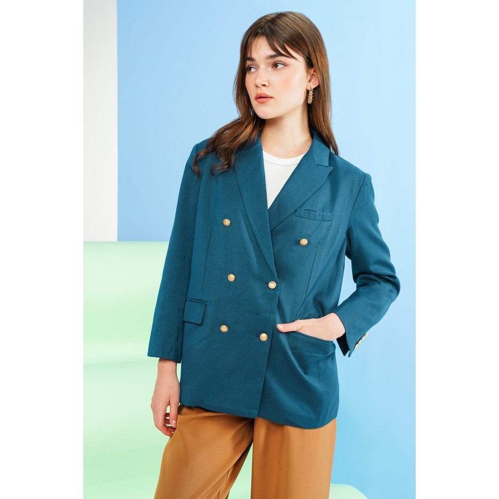 Jual Benang Jarum - Agatha Blazer - Ocean Blue | Shopee Indonesia