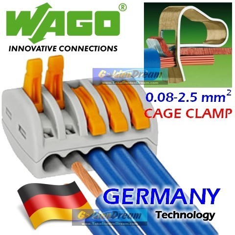 Jual Wago Connector 5 Wire 222-415 Compact Terminal Block Lever Cage ...