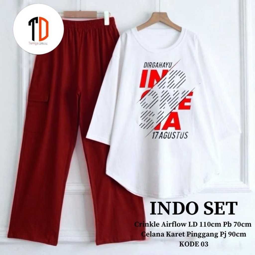 Jual Setelan Merah Putih Wanita Dewasa Oneset Kemerdekaan Set Baju Hut Ri 79 Kaos Dirgahayu ...