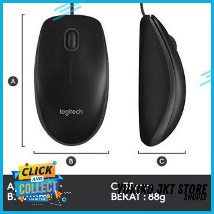 Jual MOUSE WIRED KABEL USB HITAM OFFICE KANTOR 150CM NON BOX YUKIKO ...