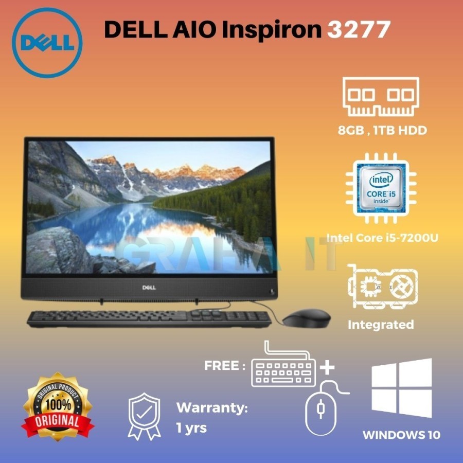 Jual DELL AIO Inspiron 3277 I5-7200 UBT black | Shopee Indonesia