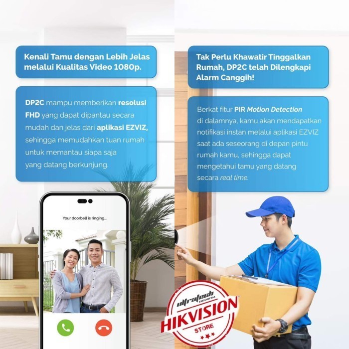Jual Terry Ezviz Dp2C Wire-Free Peephole Doorbell Bel Pintu Ip Camera | Shopee Indonesia
