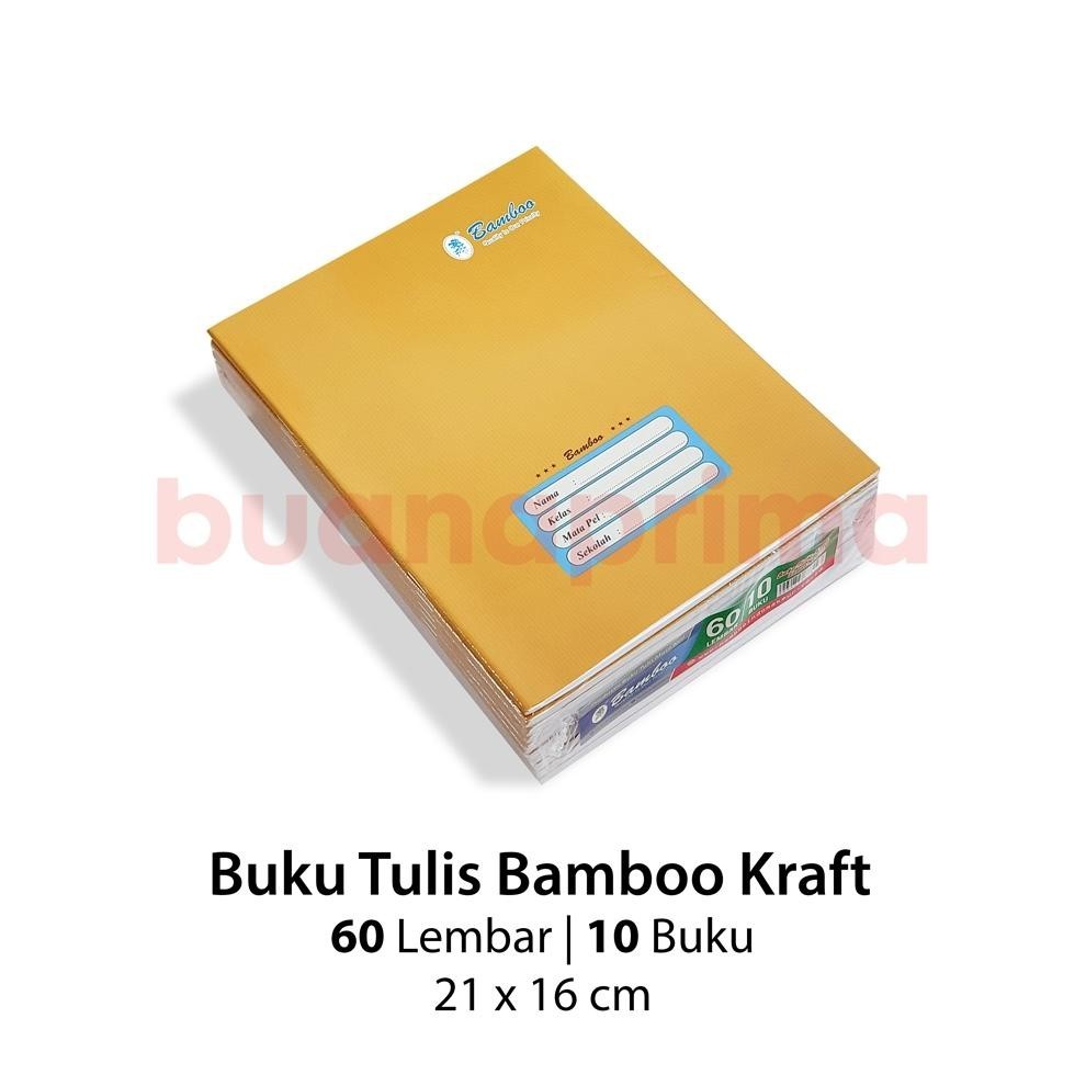 Jual Buku Tulis Pendek Kraft BAMBOO 60 Lembar isi 10 Buku Cover Coklat Kraft Notebook Catatan ...