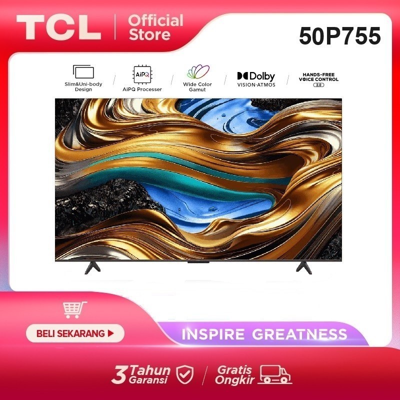 Jual TCL Smart Google TV 50 Inch 50P755 P755 4K UHD Dolby Vision ...