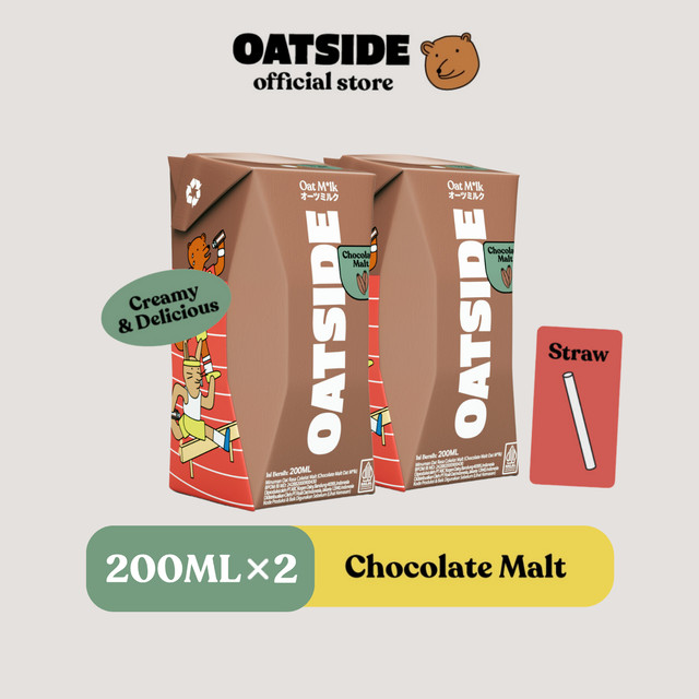Jual OATSIDE Oat Milk Chocolate Malt Straw (Kemasan dengan Sedotan) 200ml x 2 pcs | Shopee Indonesia