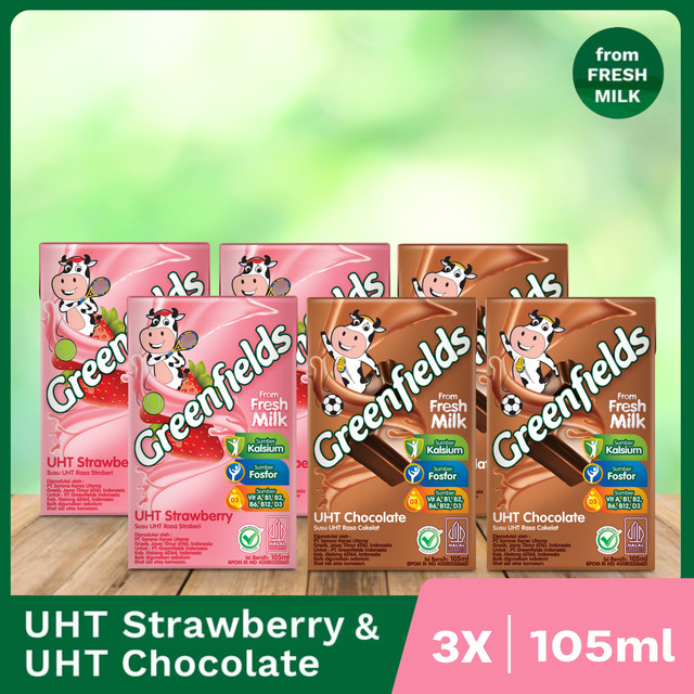 Jual Greenfields Susu UHT Strawberry + UHT Chocolate 105ml x 3 pcs | Shopee Indonesia