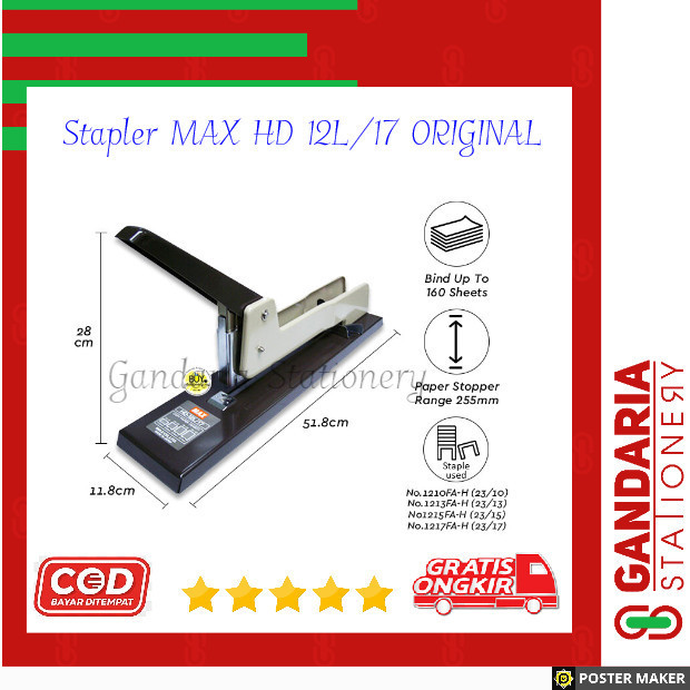 Jual Max Staples Hd 12L17 Heavy Duty Steples Besar Hexter Jilid | Shopee Indonesia