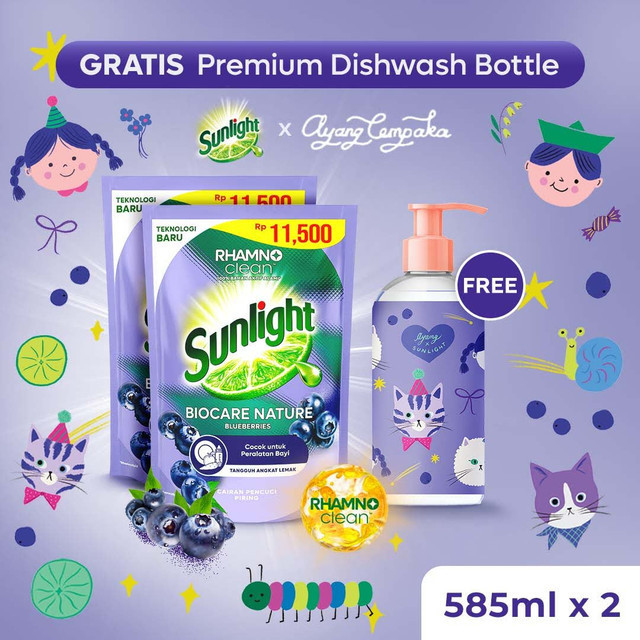 Jual Buy 2 Sunlight Biocare Nature 585 mL FREE Premium Dishwashing Bottle dengan desain khusus ...