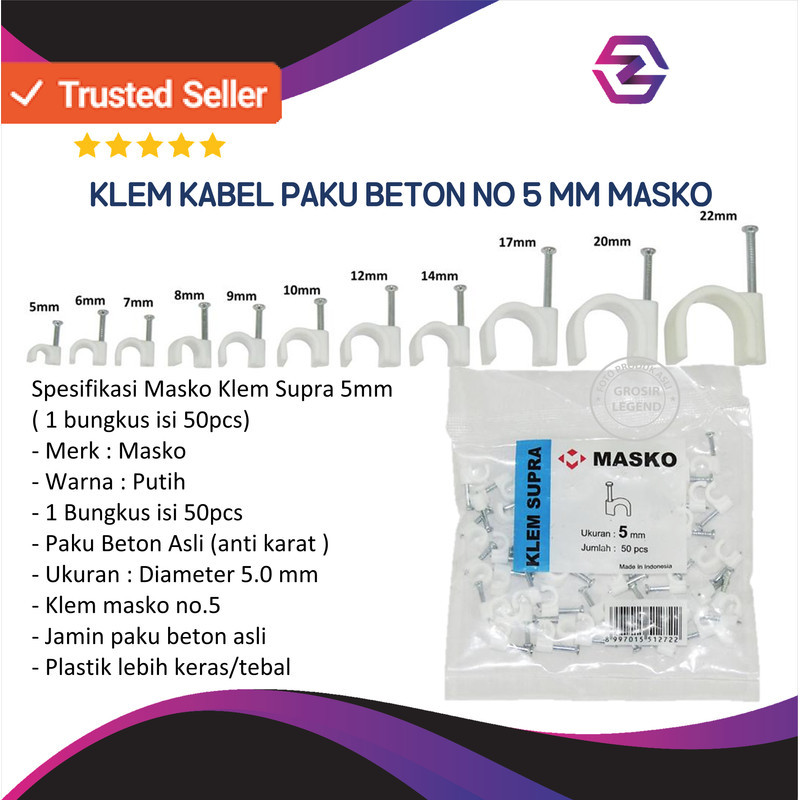 Jual Klem kabel paku beton Masko cable clip listrik isi 50 pcs - 5mm ...