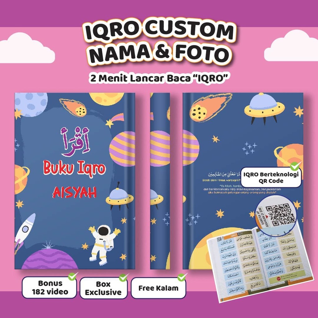 Jual IQRO Custom Foto & Nama Fullcolor Milenial QRcode Gratis 176 Video ...