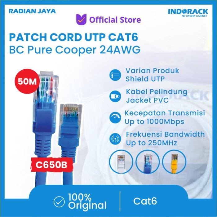 Jual INDORACK PATCH CORD UTP CAT 6 - KABEL LAN CAT6 50 METER BIRU | Shopee Indonesia