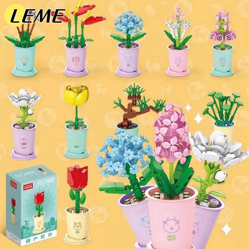 Jual LEME Partikel Kecil Toys Pot Tanaman Blok Bangunan Mini Mainan ...