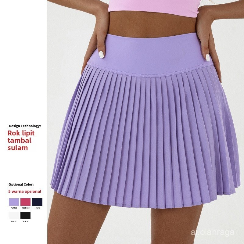 Jual Rok Lipit Yoga Pinggang Tinggi, Rok Tenis Badminton Lapisan Ganda ...