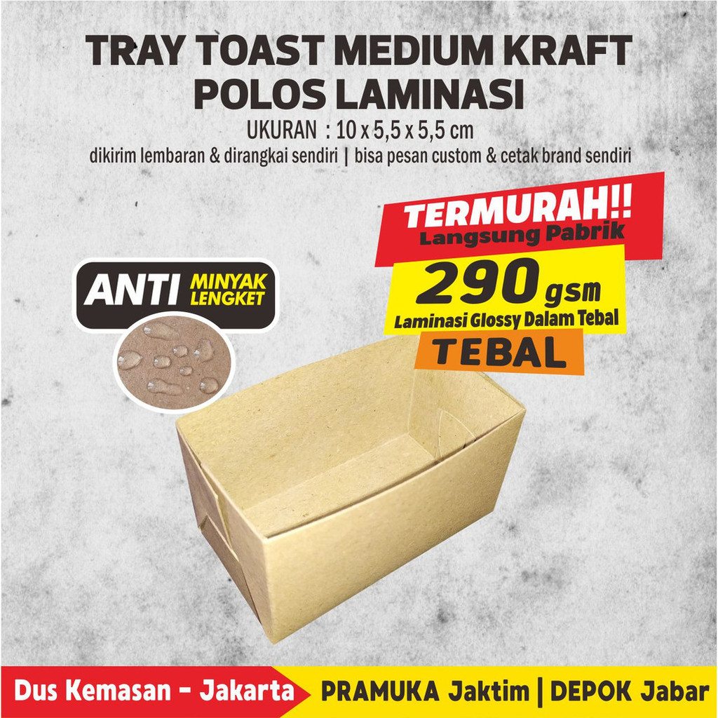 Jual Paper Tray Toast Roti Bakar POLOS 10 x 5.5 x 5.5 cm Kraft Laminasi ...