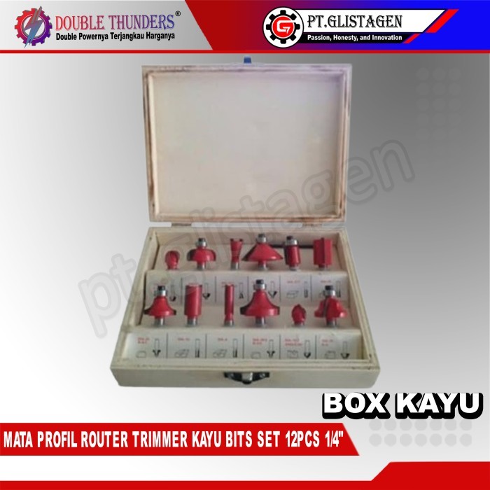 Jual Mata Profil Kayu Set Router Bits Trimmer Set 12Pcs 1/4" Kotak Box ...
