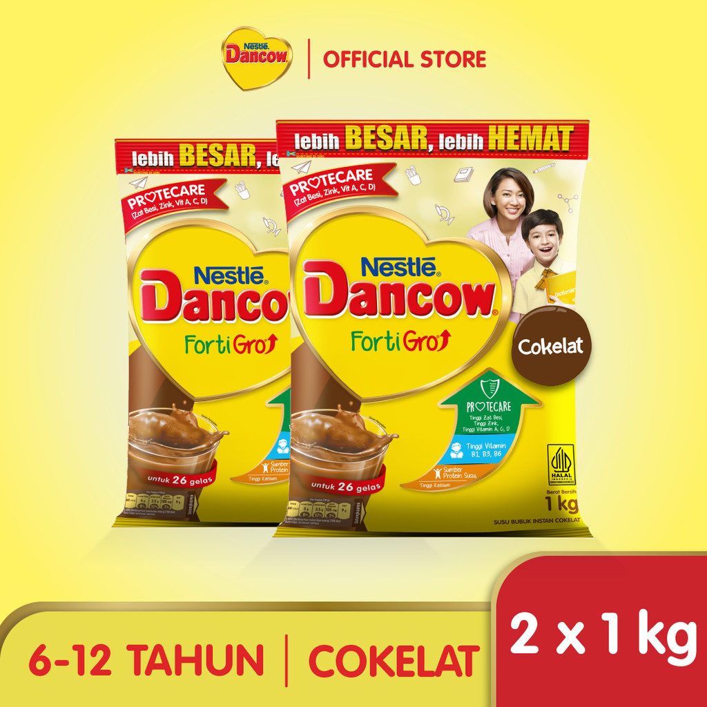 Jual DANCOW Fortigro Susu Bubuk Susu Anak Coklat Pouch 1kg x2 | Shopee Indonesia