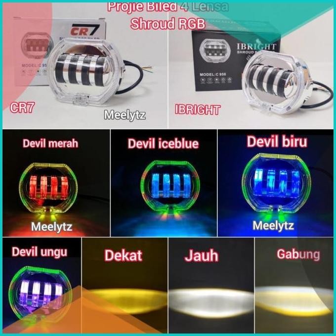 Jual Lampu LED Projie Biled 4 Lensa Ring/Shroud RGB Plus devil Original ...