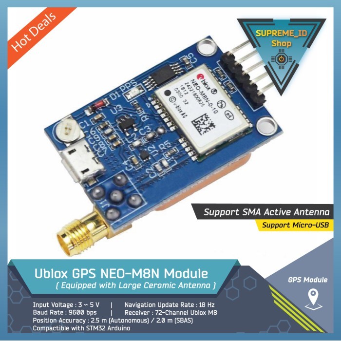 Jual GY-GPSV3 NEO-8M NEO-M8N U-blox GPS Sensor v3 STM32 SMA Antenna Module | Shopee Indonesia