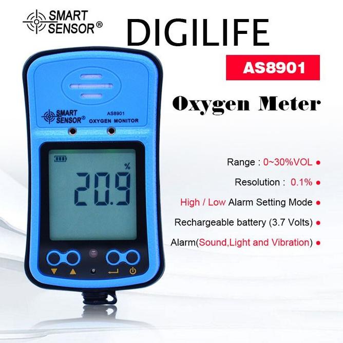 Jual Oxygen Detector Kalibrasi Smart Sensor As8901 O2 Tester Oksigen ...