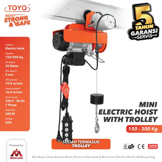 Jual Mini Electric Hoist Trolley Set / Katrol Listrik 150/300Kg X 20M ...