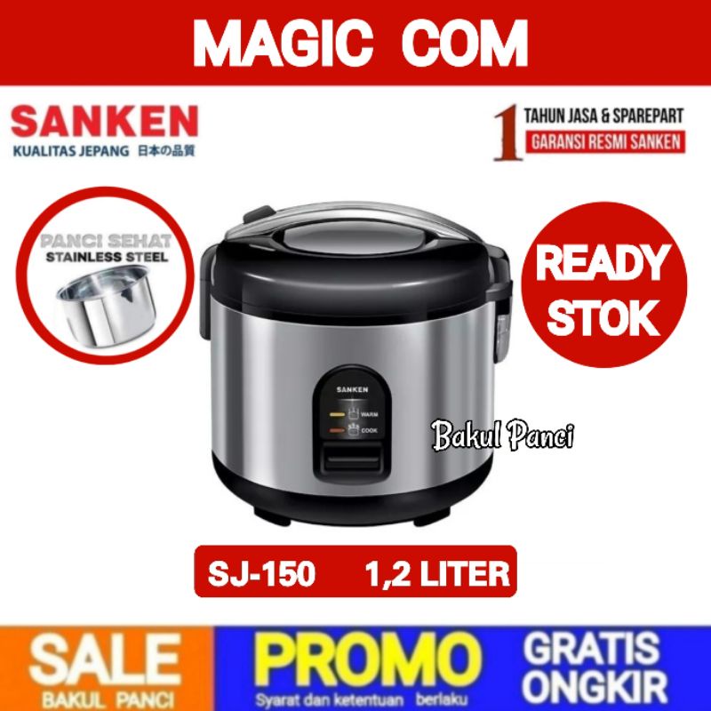Jual SANKEN MAGIC COM SJ 150 - RICE COOKER STAINLESS 1,2 LITER - PENANAK NASI 6in1 SJ-150 BLACK ...