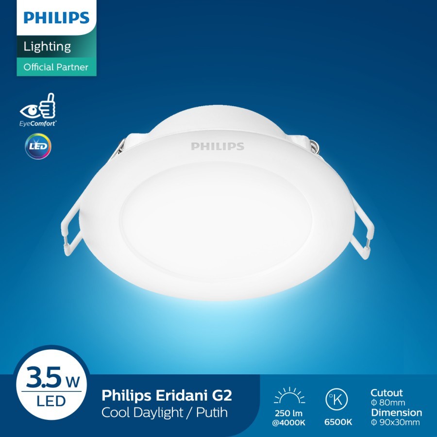 Jual Philips Lampu Downlight ERIDANI 080 3.5W 65K WH Recessed LED Putih ...