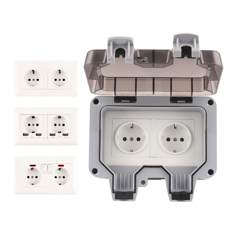 Jual &IP66 Outdoor Wall Double Power Switch Socket Weather&Dust Proof ...