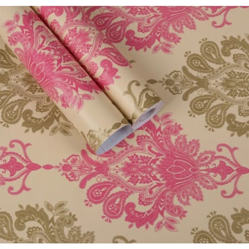 Jual Wallpaper stiker dinding 45cmx10m motif batik pink merah gold ...