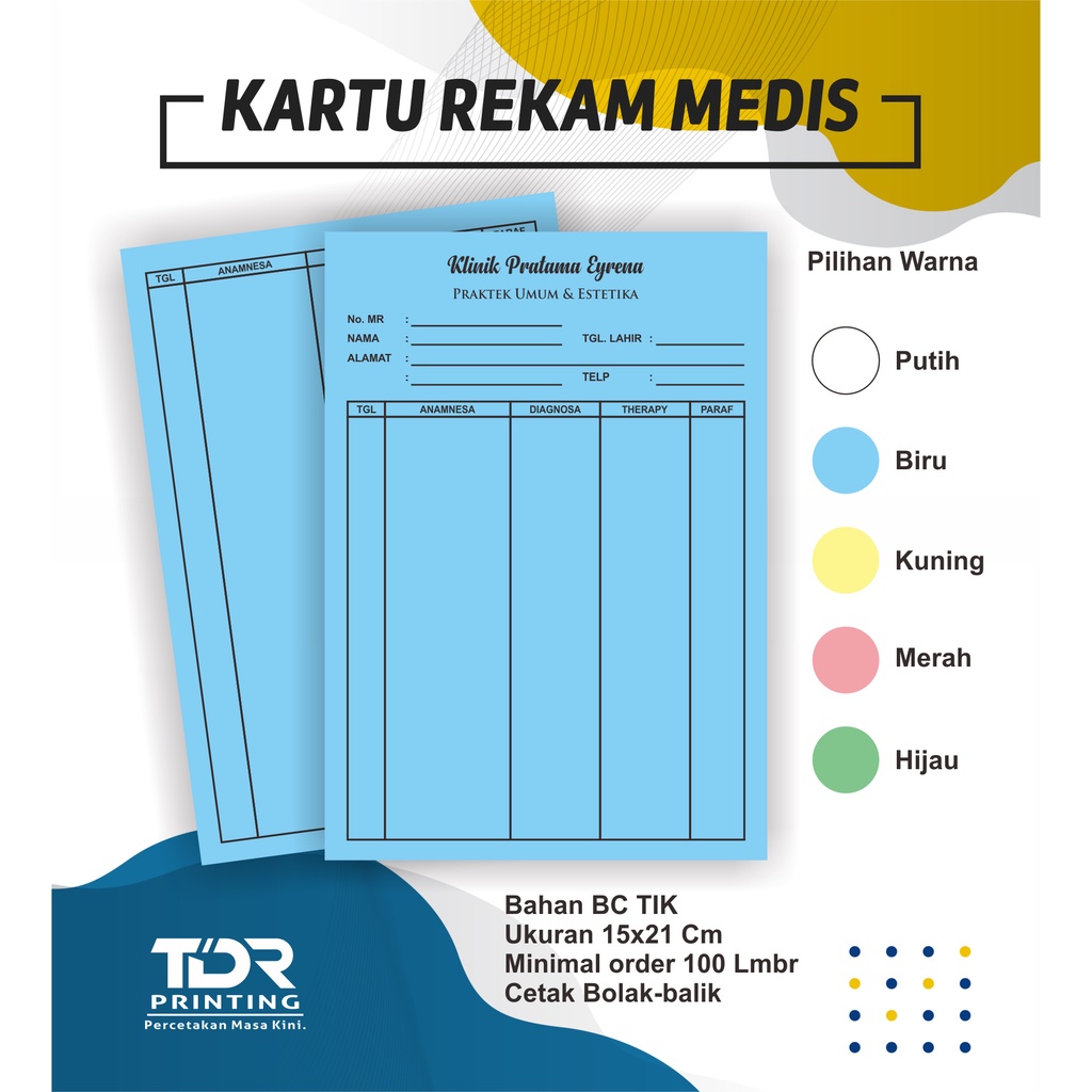 Jual Kartu Rekam Medis / Medical Record Card / Kartu Stok Barang Ukuran ...