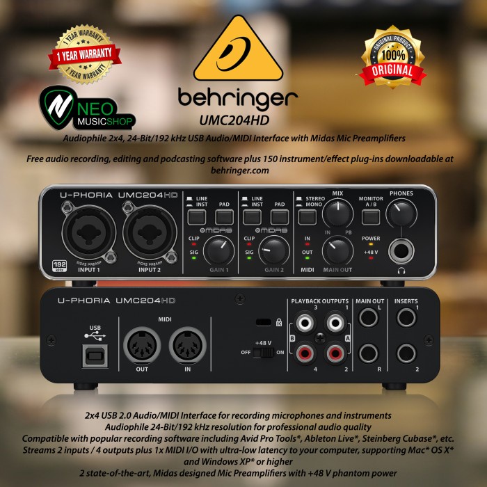 Jual Baru Soundcard Behringer Umc204Hd ( Umc 204 Hd ) With Midas Preamp ...