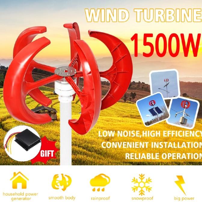 Jual Generator Turbin Angin 1500W 12 / 24V 5 Bilah Motor Vertikal Axis ...