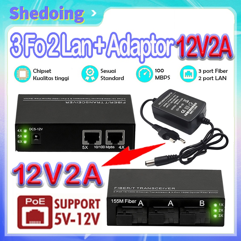 Jual [POE] Media Converter 3 Fo 2 Lan Adapter 12V2A 3F2E Htb 3 Fo 2 Lan ...