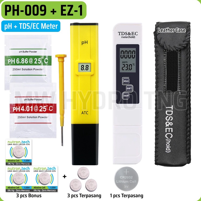 Jual VIRAL pH Meter + TDS/EC Meter (PH-009 & EZ-1), Paket Alat Ukur Hidroponik | Shopee Indonesia
