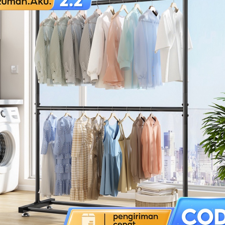 Jual PROMO AWAL TAHUN RA Stand Hanger Besi Kuat 2 Tingkat / Gawang Baju ...