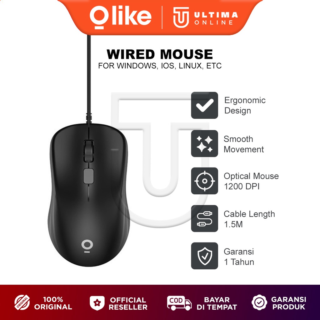 Jual OLIKE Wired Optical Mouse M1 Office Mouse USB Kabel 1200DPI ...