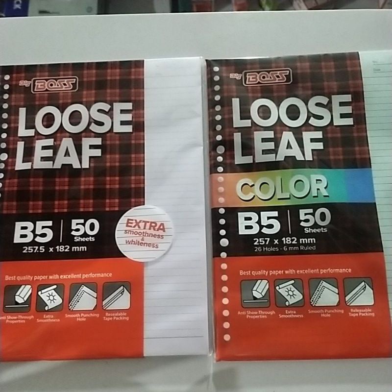 Jual loose leaf / kertas isi binder b5 ( polos / garis / warna ) isi 50 lembar bigboss / big ...