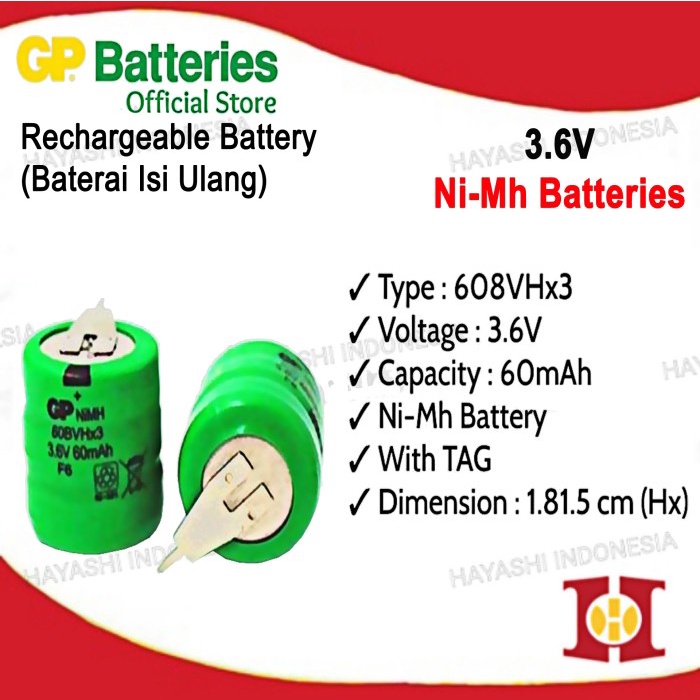Jual Baterai PCB 60mAh 3.6V NiMh Battery PCB Mount Memory Backup GP ...