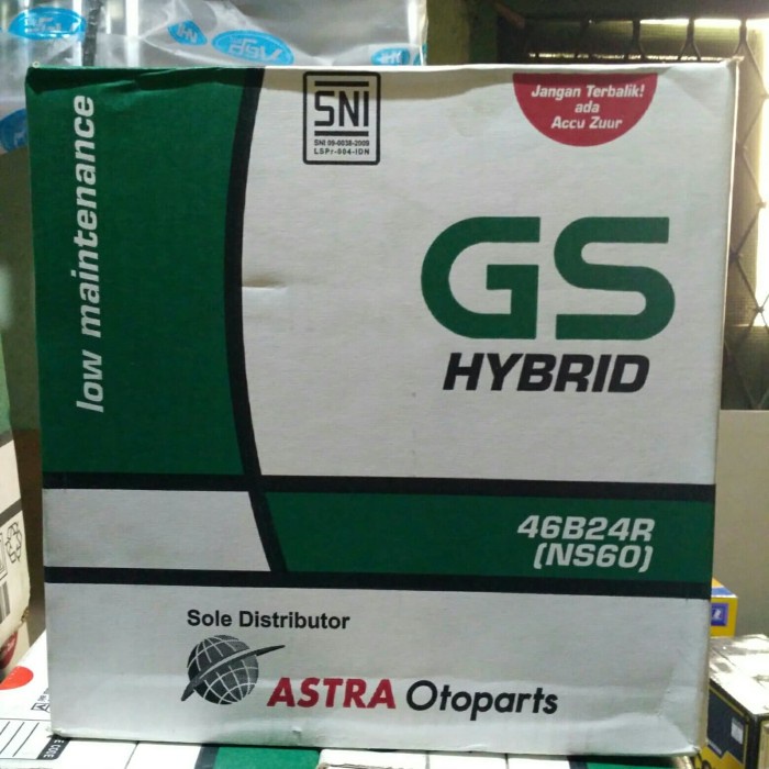 Jual AKI MOBIL / BATTERY GS ASTRA TYPE GS HYBRID 46B24R NS60 12V 45AH ...
