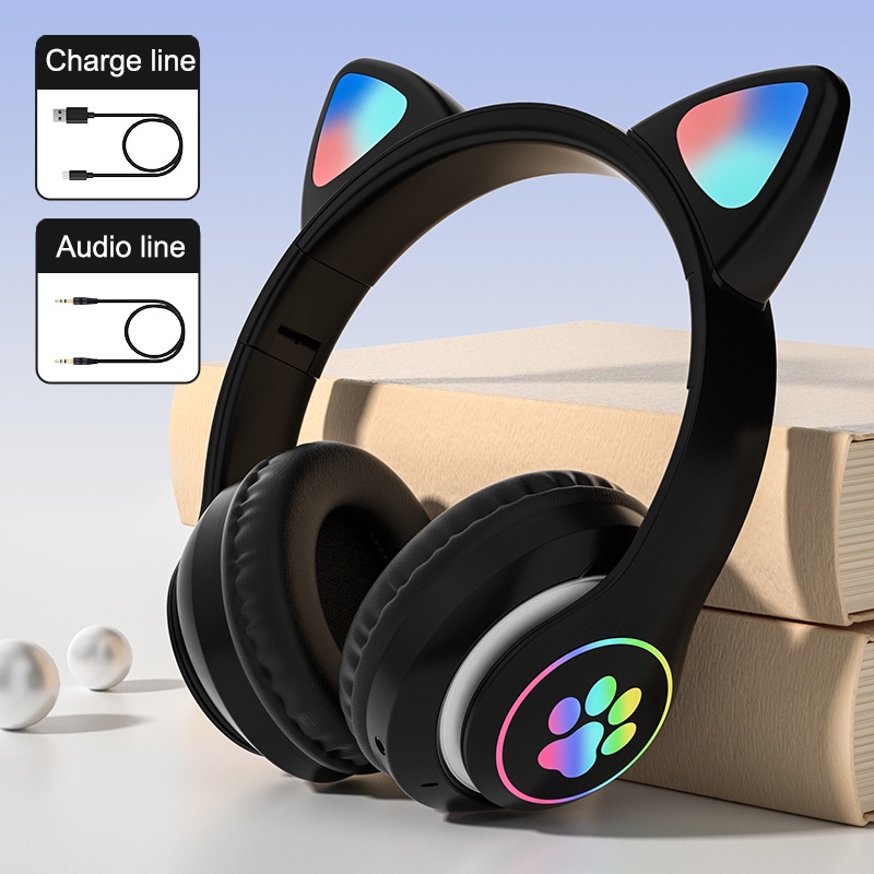 Jual STN 28 headset gaming wirelles anak perempuan headphone kucing ...
