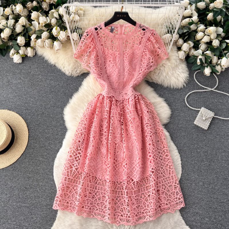 Jual [READY] LD 96 Mallory PEACH Brukat Dress Korean Style Premium ...