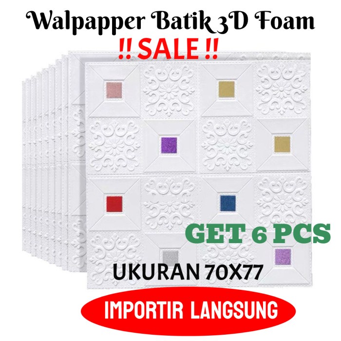 Jual 6Pc Wallpaper Sticker Foam 3D Batik Kubik 70X70Cm Tebal 6Mm ...