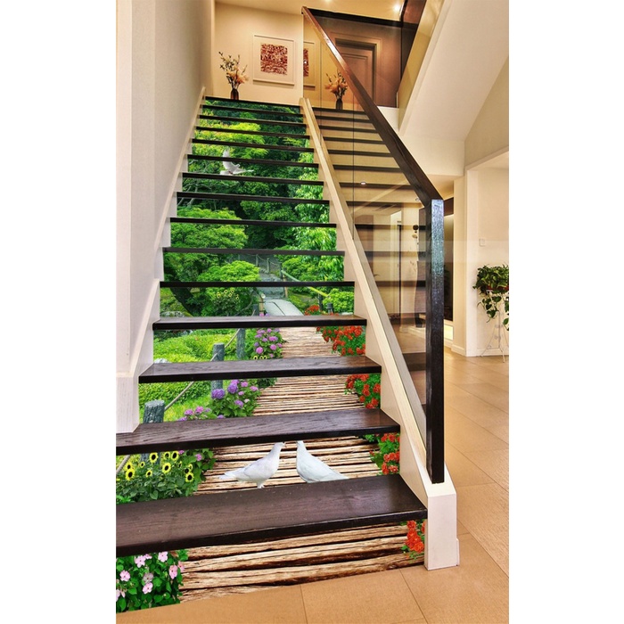 Jual Wallpaper Tangga 3D Custom Ritrama Glossy Jalan Taman Bunga 1M ...