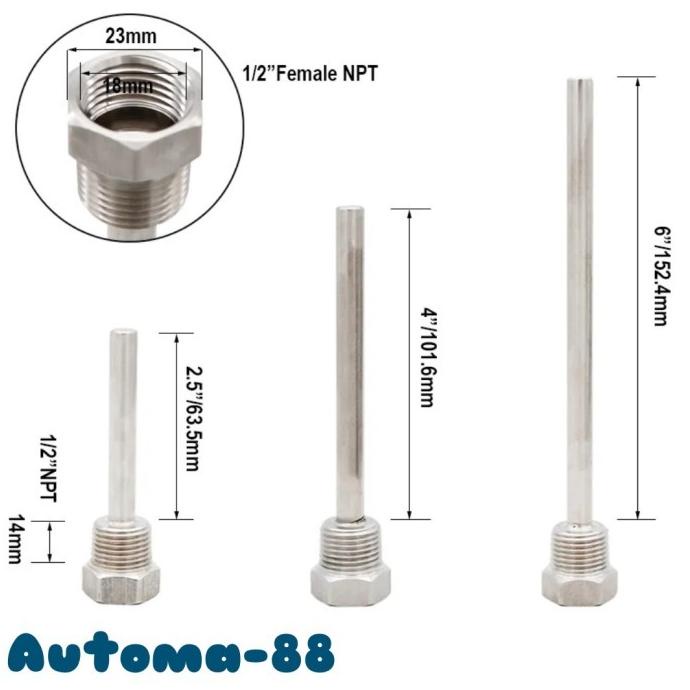Jual Thermowell NPT 1/2 untuk Temperature Gauge panjang 5cm 10cm 15cm ...