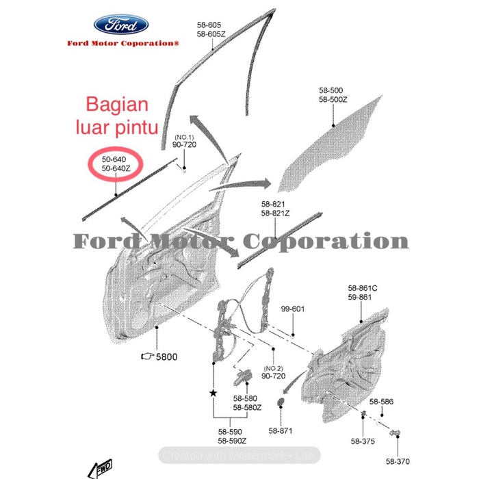 Jual Plipit kaca lis kaca luar depan moulding belt LH Ford Ranger T6 ...