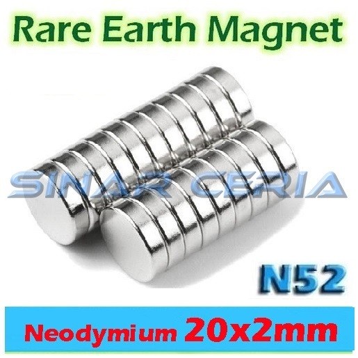 Jual 20x2mm Magnet Neodymium super kuat Silinder N52 ukuran 20x2mm ...
