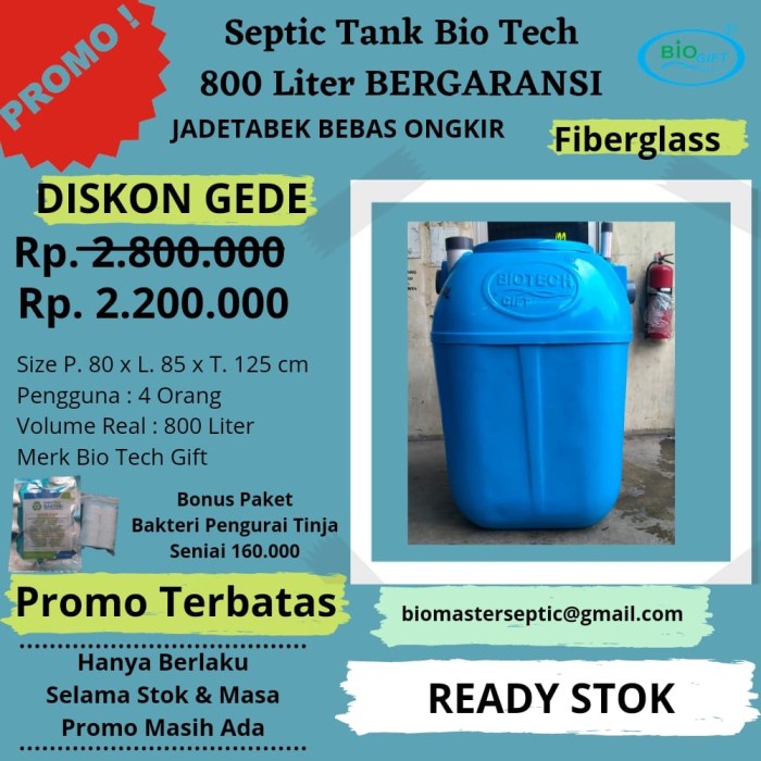 Jual Promo Septic Tank Biotech 800 Liter, Biotech Septic Tank 1000 ...