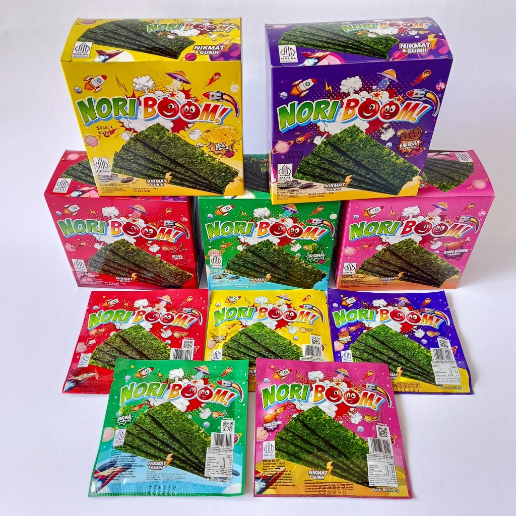 Jual Snack Nori Boom 1 Box 36 gram isi 12pcs @3gr Rumput Laut Panggang ...