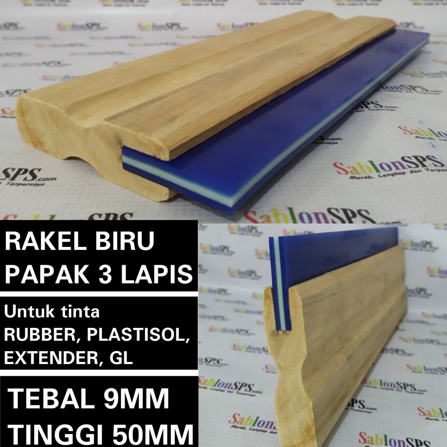 Jual RAKEL SABLON BIRU 3 LAPIS KOTAK 9X50MM SET GAGANG KAYU P. 15CM ...